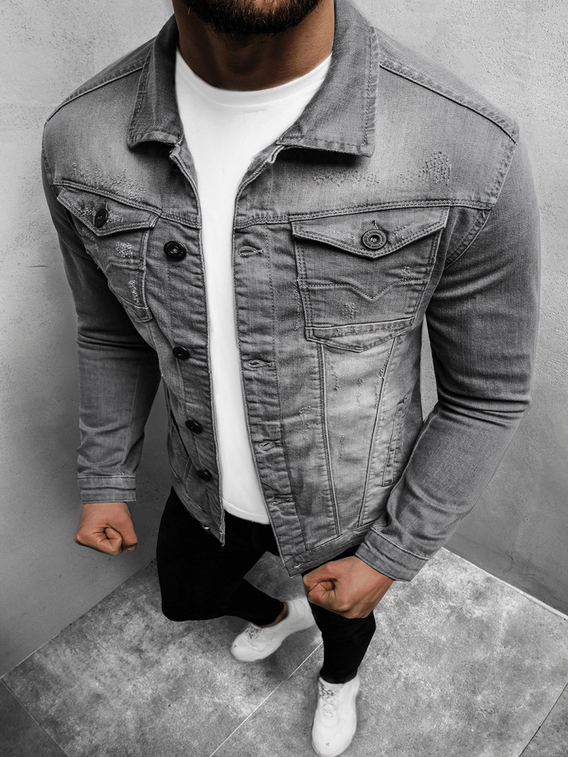 Veste en jean Homme Gris OZONEE O/3448 | OZONEE