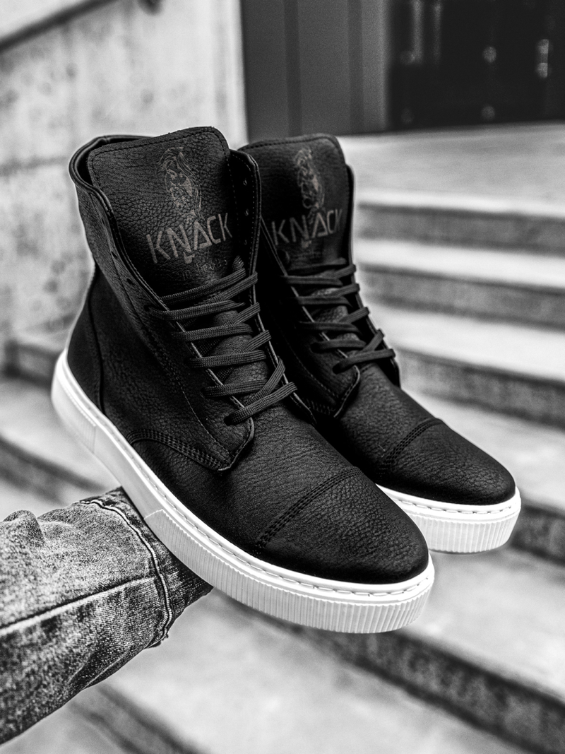 Baskets montantes Homme Noir et blanc OZONEE KN/022 | OZONEE