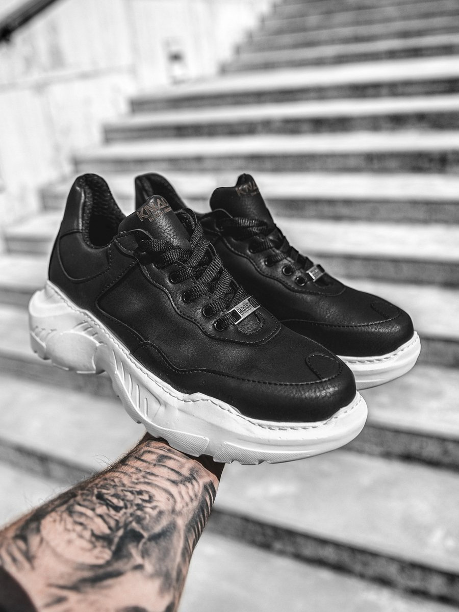 Baskets Homme Noir et blanc OZONEE O/KN75 | OZONEE