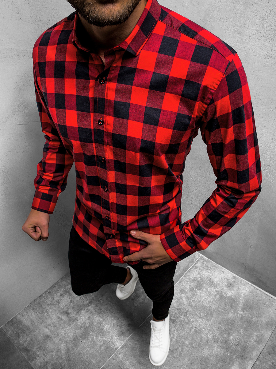 Chemise Homme Rouge et noir OZONEE O/3011/14 | OZONEE