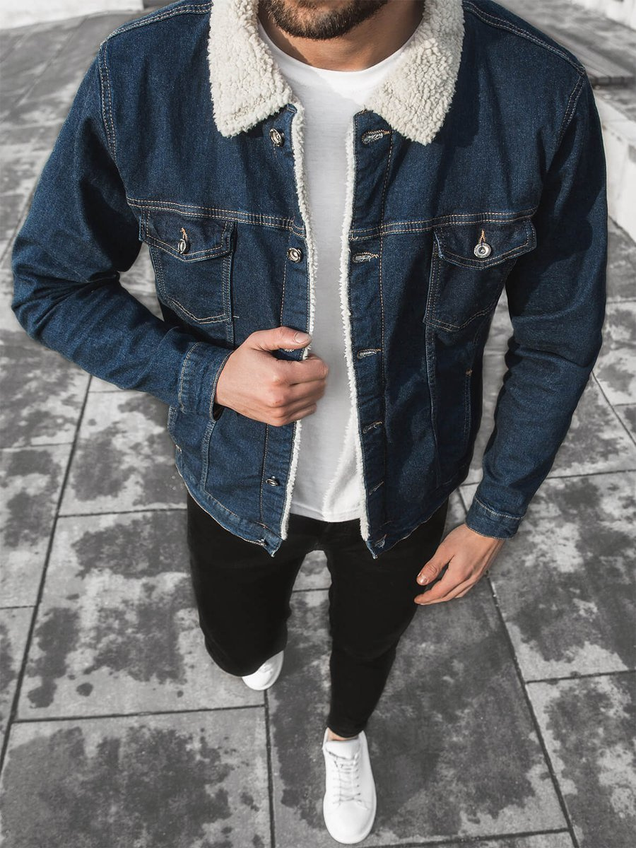 Veste En Jean Homme Bleu Foncé Ozonee O W1074 Ozonee